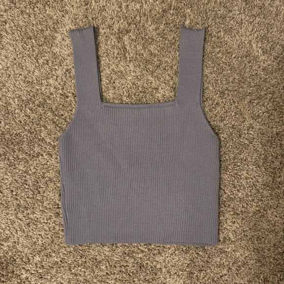 Tops | Blue Ribbed Tank Top | Poshmark